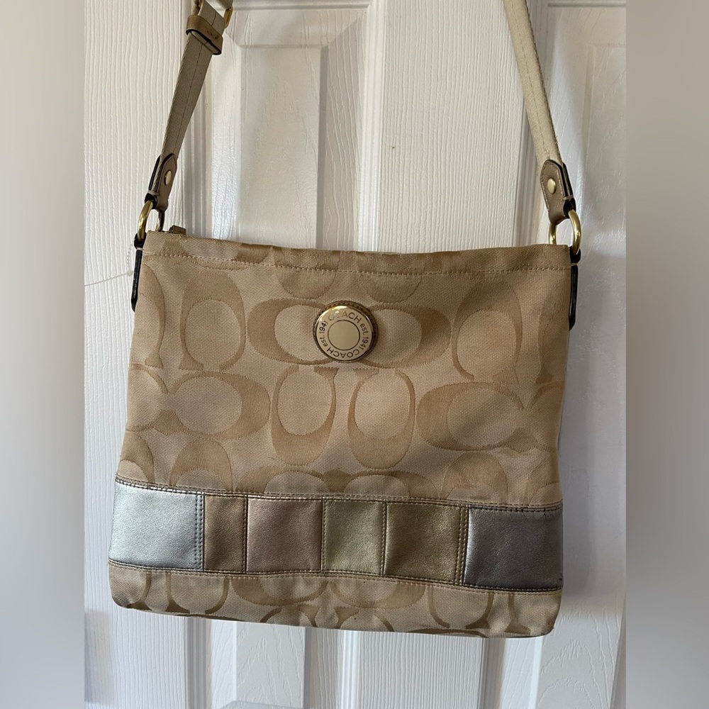 Coach Purse, Signature With Metallic Leather Patches.… - Gem